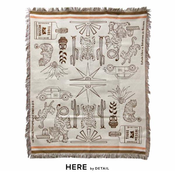 メキシコ・オアハカ(Oaxaca)の民藝・ウッドーカービングをモチーフにしたスローケット。2025年の新柄は、メキシコ原産の蒸留酒である"メスカル"の瓶・タクシー・カクタス・草・木、そしてタイガー。メキシコにまつわるモチーフと緩やかな時間の...