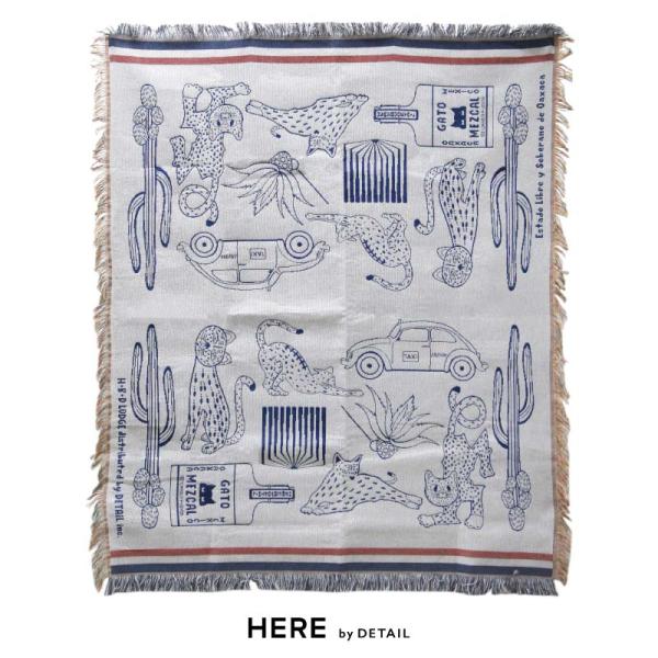 メキシコ・オアハカ(Oaxaca)の民藝・ウッドーカービングをモチーフにしたスローケット。2025年の新柄は、メキシコ原産の蒸留酒である"メスカル"の瓶・タクシー・カクタス・草・木、そして猫。メキシコにまつわるモチーフと緩やかな時間の流れや...