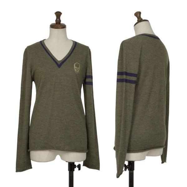 ルシアンペラフィネ ルシアンペラフィネLucien PellatiFinet カシミヤポイントドクロラインストーンVネックニット カーキM