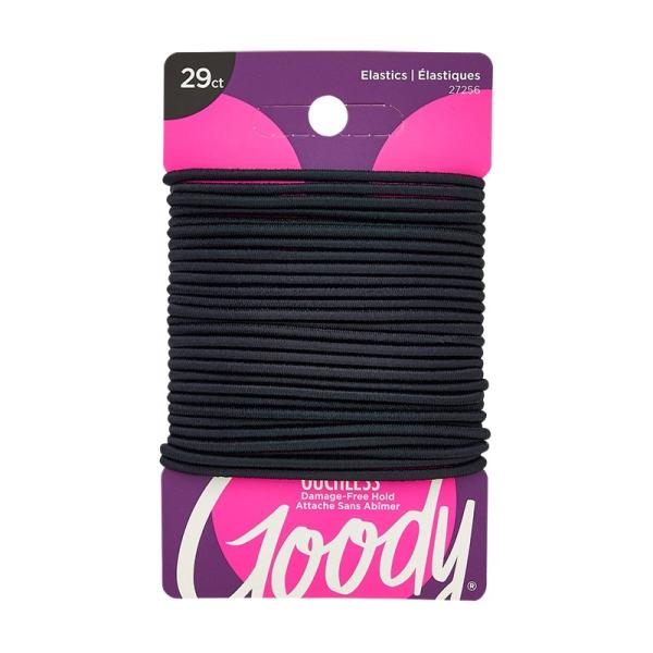 アメリカの老舗ヘアアクセサリーブランド「goody(グディ)」のヘアゴム。日常的に使用しやすいブラックの少し細めのヘアゴム29本セットです。デイリーユースにぴったりな、シンプルで実用性の高いアイテムです。【容量】29本