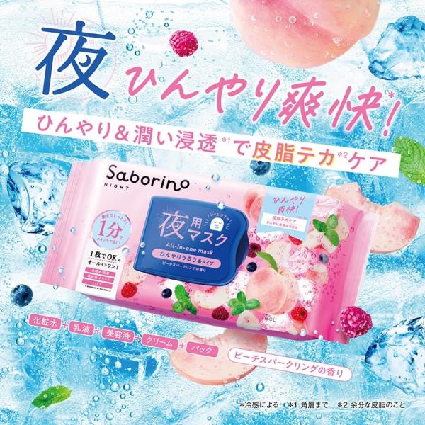 2026年6月1日(月)までPLAZA他1社先行販売の数量限定アイテム！「サボリーノ」の夜用オールインワンマスクに、シュワッとさわやかなひんやりうるうるタイプが限定登場。体感−3℃(※)の清涼感あふれる使い心地で、昼間の紫外線ダメージをケア...