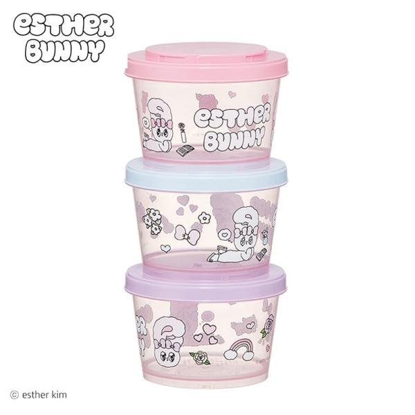 ポップでガーリーなテイストが可愛いウサギのキャラクター「Esther Bunny(エスターバニー)」の保存容器セットです。積み重ねた時にカチッとはまる仕様で、3個合わせて使ってもバラバラに使っても◎。パッキン付きで、ネジ式タイプのフタだから...