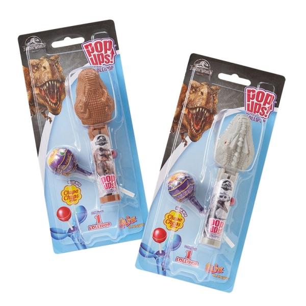 大人気の「popups!(ポップアップス)」から、"ジュラシック・ワールド"の恐竜のヘッドがついたアイテムが新登場です。チュッパチャプスを可愛く収納！ 本体の他にグレープ味のチュッパチャプスが1本付いているので、レバーをスライドさせてキャン...