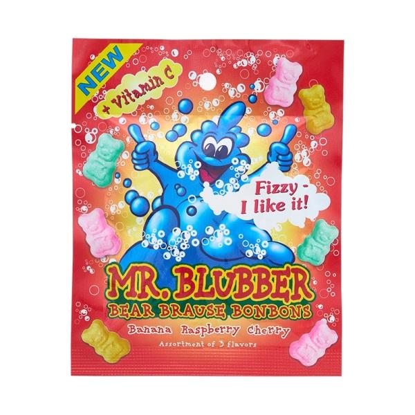 シュワシュワ発砲するラムネ菓子からクマの形が登場。バナナ、ラズベリー、チェリーの3フレーバーが楽しめます。【サイズ】パッケージ：約 H160×W130×D15mm【内容量】40g