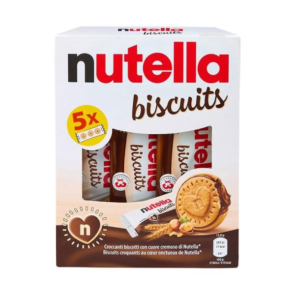 チョコレートスプレッドでおなじみの「nutella(ヌテラ)」から、カリカリのビスケットにヌテラのクリームがたっぷり入ったビスケットです。ビスケットの表面にｎが描かれたハートマークもポイント！1袋に3個入っているので、おやつタイムや、小腹が...