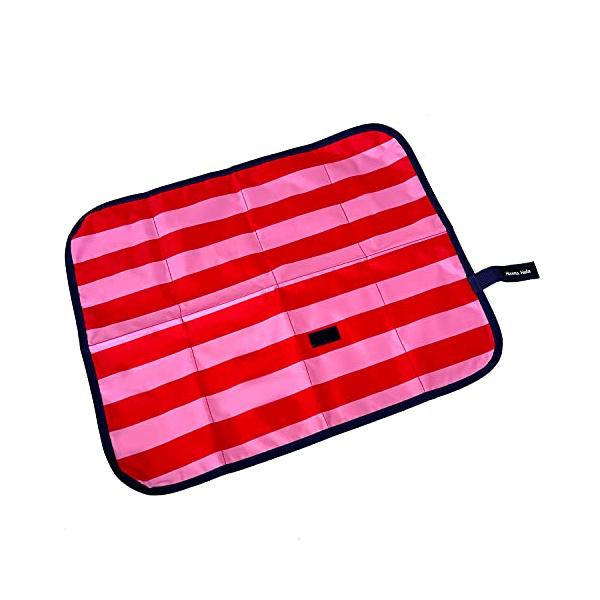 ボーダーレッド/-/CMT-BRD・横52×縦42cm　70g・畳んだ状態：13×20×1.5cm・ワンタッチテープでコンパクトに折りたたみ・撥水加工で水をしっかりはじいて汚れに強い・公共施設などのおむつ替え台でも広げられるサイズ