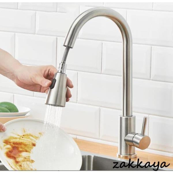 「爆買」 商品名：伸縮式 台所用水栓素材：ステンレス、ABS便利的な設計【2wayの吐水方式】ヘッド先端のボタンを押すと、整流と泡沫２つの水流に切り替えが可能です。【360度回転可能】360度に回すことができるキッチン蛇口は、お好きな角度で...