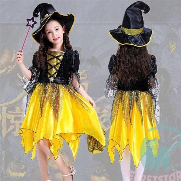 衣装 魔女 子供 吸血鬼 バンパイア 女の子 コスプレ キッズ コスチューム 仮装 変装 服 セットアップ ハロウィーン パーティーグッズ ステージ イベント用品 可愛い 子ども ユニセックス 女児  cosセット内容：ドレス+帽子+袋素 ...