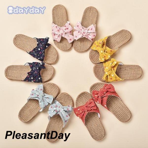 サンダル 女児 スリッパ 夏 ルームシューズ 花柄 子供 蝶結び サマーサンダル 女の子 夏スリッパ 麻繊維 快適 キッズ 室内靴 親子ルック女の子用の春夏ルームシューズがインソール部分は吸湿性?通気性に優れた麻繊維素材を使用、とても快適な...