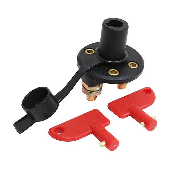 【 カットオフスイッチ 12V 2極 1個 】レーシングカーにも採用されている大容量タイプで安心！長期間乗らない車両のバッテリー上がり防止や、レース車両のキルスイッチとしてお勧めです。赤色のキーを90度回すことにより、回路を遮断することがで...