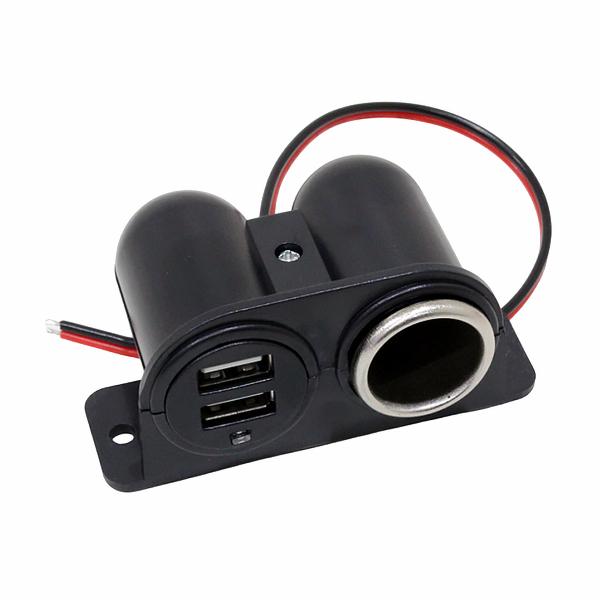 12V 24V兼用です。USB端子が2口とシガーソケット1口増設可能です。スマホの充電やETCの取付、電装品の電源確保におすすめです。電圧：12V 24VUSBポート出力：DC5V商品サイズ：幅 約83mm×高さ 約38mm×奥行 約53m...