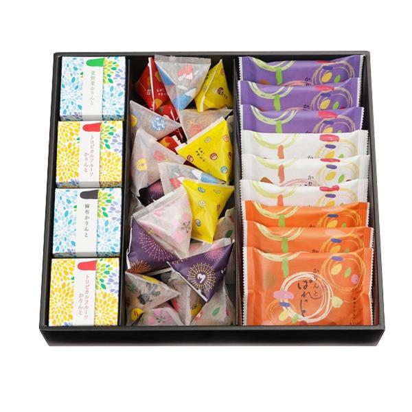 商品名 かりんとセレクト37入（夏）[AZ652N] 特定原材料28品目 小麦、乳成分、落花生、大豆、胡麻、りんご、バナナ 内容量 37入り（キューブ4箱＋ぱれっと9袋＋いろは24袋） ・キューブ4箱：トロピカルフルーツかりんと×2個、夏野...