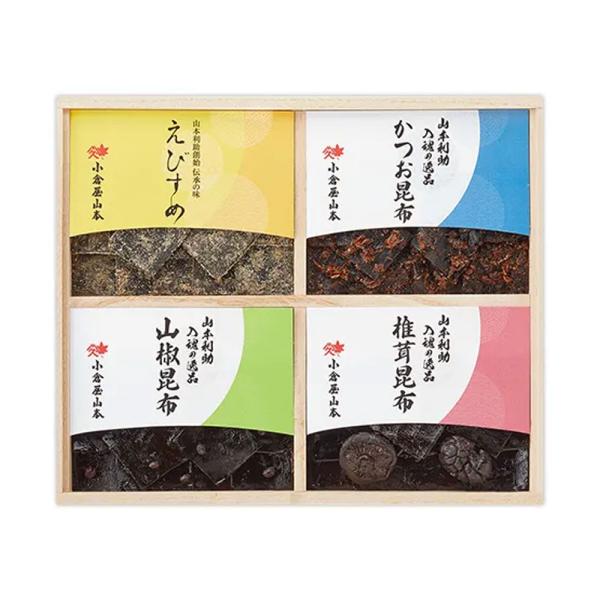 北海道道南産の真昆布を、じっくり丹念に二段仕込で、ふっくらと炊き上げました。 歴代当主、山本利助の名に恥じぬよう丹精込めて作った味の粋をご賞味ください。 保存料は使用しておりません。詰合わせ内容：えびすめ55グラム/山本利助かつお昆布50グ...