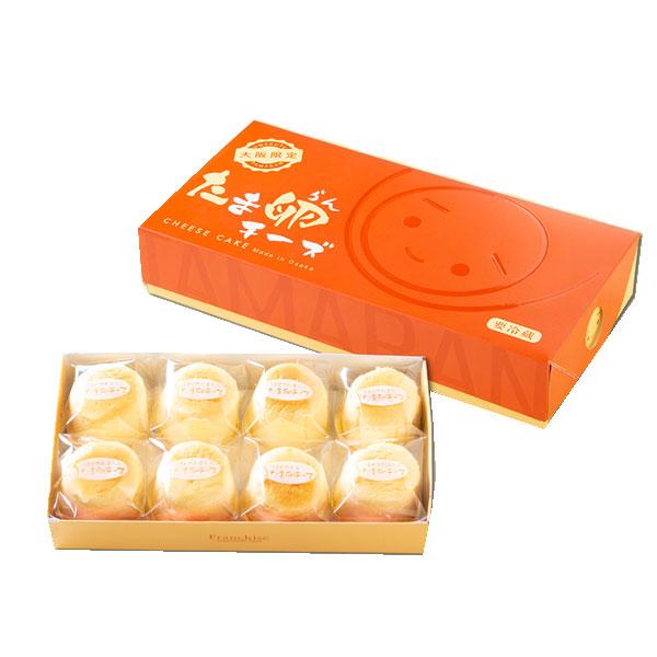 商 品 名　　　 【たま卵チーズ】　　　内 容 量　　　 ８個入り　　　名?称　　　 洋菓子・焼き菓子（チーズケーキ）　　　特定原材料　　　 卵・小麦・乳　　　原材料名　　 プロセスチーズ、卵白加工品、液全卵、砂糖、バター、果実酒、コーンス...