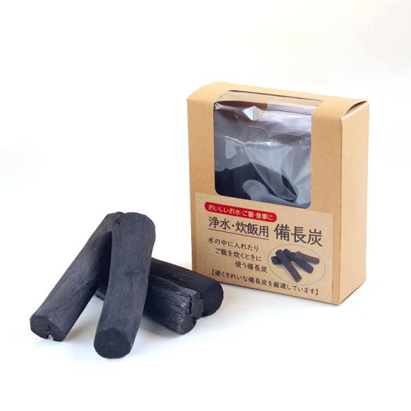 商品名：  調理・飲料水用備長炭4本入 素材/全成分：  備長炭 サイズ：  長さ10-11cm、径2-3cmの備長炭 商品重量/内容量：  調理・飲料水用備長炭4本入（約200g）
