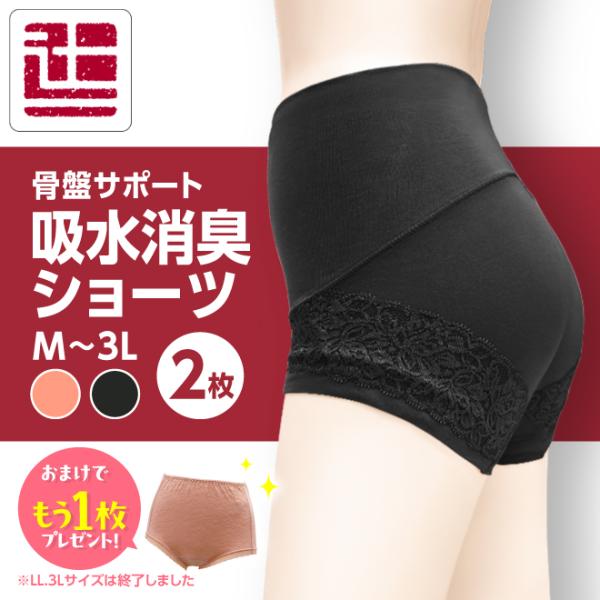 【2枚組】レディース 吸水ショーツ 吸水消臭ショーツ 骨盤まわりサポートタイプ レディース 失禁ショーツ 軽補正 ソフトガードル 骨盤サポート 引き締め ぽっこりお腹【吸水量】《軽・中失禁対応》加圧試験：約20cc吸水滴下試験：約35cc吸...