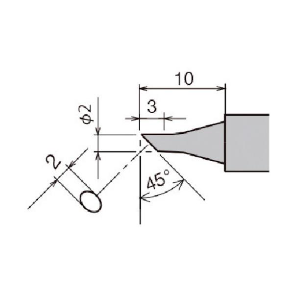 【メーカー】●太洋電機産業（株）【仕様】●コテ先名称：Φ2mm●適合機種：PX-280/280E●先端2mm斜めカット・面のみ【1注文あたり入数】●1本【質量】●9.000G