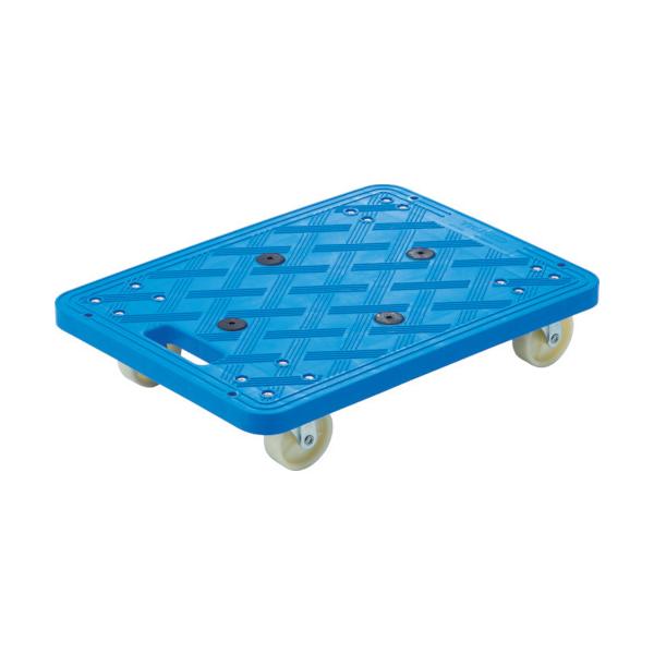 【メーカー】●トラスコ中山（株）【仕様】●均等荷重(kg)：100●色：ブルー●長さ(mm)：500●幅(mm)：370●高さ(mm)：112●キャスター径(mm)：75●組立目安：-●キャスター取付ピッチ：自在車ピッチ 55×42mm●完...