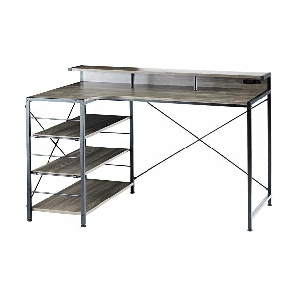 ラック付きデスク・d)グレー 幅約120×奥行約79.5×高さ約80 LDK-1279・・Color:d)グレーPatternName:a)ラック付き/L字タイプ・商品サイズ（cm）：幅約120×奥行約79.5×高さ約80・商品重量：約26...