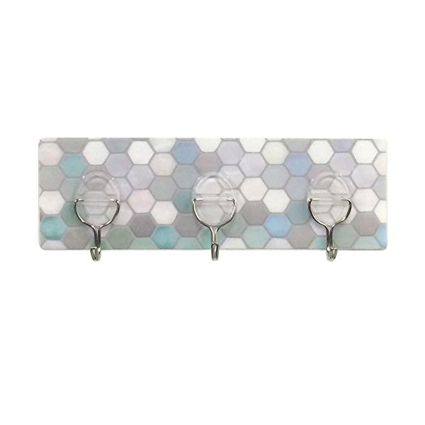 キッチンツールフック・グレー 7×2.2×21cm HP-T-05・・PatternName:タイル・本体サイズ:幅7×奥行2.2×高さ21cm・材質:本体シート=ＰＥＴ・ＳＥＢＳ・ＡＢＳ樹脂、フック=スチール・原産国:中国・耐荷重:4.5...