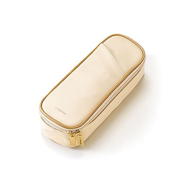 ペンケース・LIGHT BEIGE  GAP-07・・Color:LIGHT BEIGE・【内容】ペンケース本体×1・【素材】PUレザー・【仕様】スナップボタンで取り外せる仕切り付き・【ポケット】外ポケット / 大小様々な内側ポケット