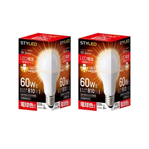 60W・電球色 2個 HA6T26L2・本体サイズ:直径60×高さ110mm・全光束:810lm(電球60W相当)/消費電力:8W・消費効率:101.3lm/W・設計寿命:40000時間(設計寿命は保証値ではありません)・光色:電球色(27...