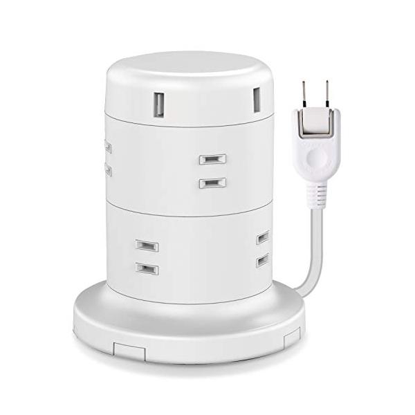 USB-A ×5・ホワイト 8個口 ECT-0620WH・・Size:8個口Style:USB-A ×5・合計最大出力が4.8AのUSBポートを5つ備えたタワー型8口の電源タップです。USBポートや差込口は360度放射状に配しており、会議室...