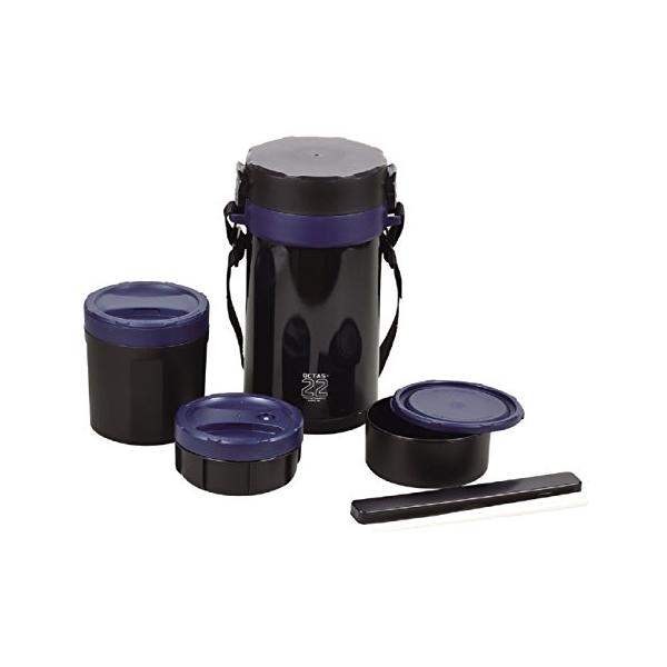 ・ネイビー 2200 HB-3777・・Size:2200Color:ネイビー・サイズ:(約)幅16×奥行13×高さ25.5cm・品名:ステンレス製まほうびん(弁当用ジャー)・実用量:ご飯容器/0.85L、スープ容器/0.4L、おかず容器/...