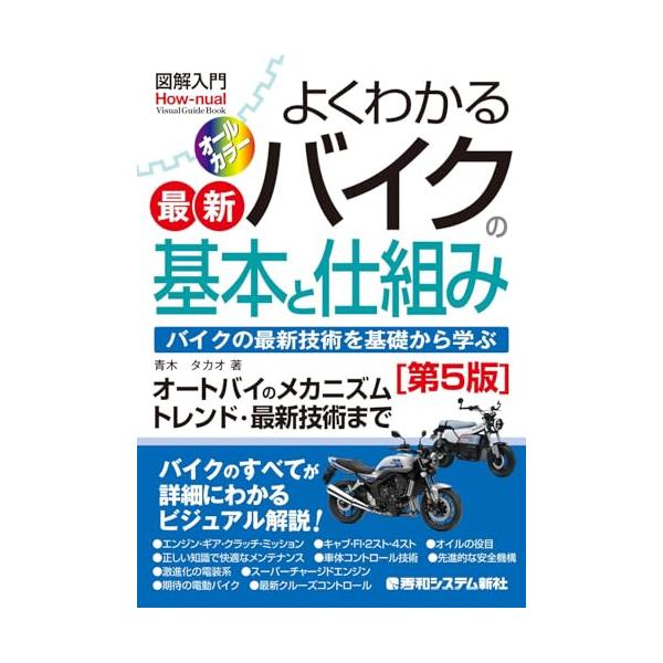 バイクの骨格となるフレームから、エンジン、クラッチ、ミッション、サスペンションといった各部の名称や仕組み、さらには車体コントロール技術やメンテナンスの基礎知識までを、豊富なビジュアルとともに詳細に解説しています。