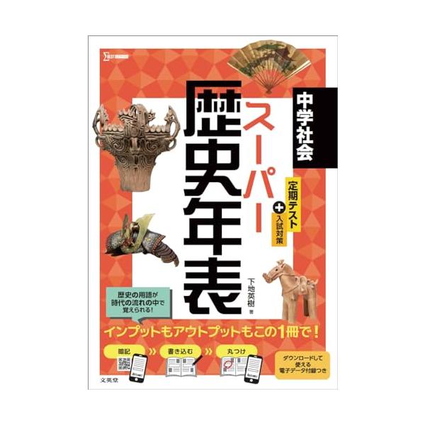 インプット×アウトプットで試験前だけでなく、ずっと使える知識になる！ 歴史年表で用語を歴史の流れとセットで覚えて、歴史の本当の実力を身につけよう！ 【特長１】書き込み式だから用語が覚えやすい！ 年表や資料の空欄に重要用語を書き込むので、要点...