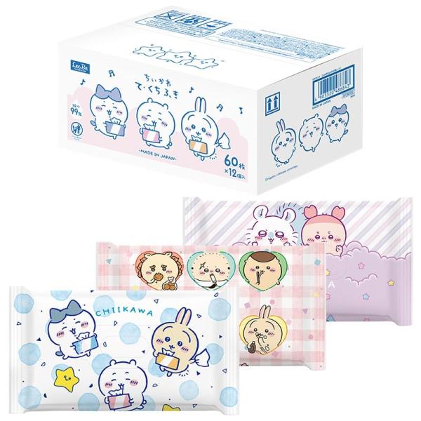 手口ふきホワイト/-/E90814・Style:手口ふきPatternName:ケース販売(12P)・パッケージ個数:1・遊び心満載の3柄ランダムアソートパッケージ！ちいかわ・ハチワレ・うさぎがメインのデザイン。・成分の99%が純水でできた...