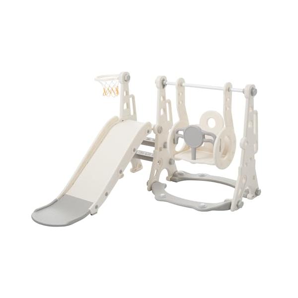 グレーホワイト/TYPE A/N511P348851G・Color:グレーホワイトSize:TYPE A・◎01【3 in 1 多機能プレイセット】滑り台、ブランコ、バスケットゴールが一体になった3点セット！滑る・揺れる・投げるの3つの動き...