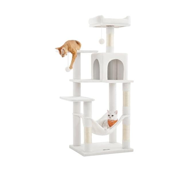 ホワイト/ハンモック耐荷重15kg/161T・Size:ハンモック耐荷重15kgColor:ホワイト・【猫ちゃんの楽園】見晴らしのよい高台、お休みができる隠れ家、4ヶ所の爪とぎポール、くつろげるハンモック、猫ちゃんの遊び場としてピッタリの室...