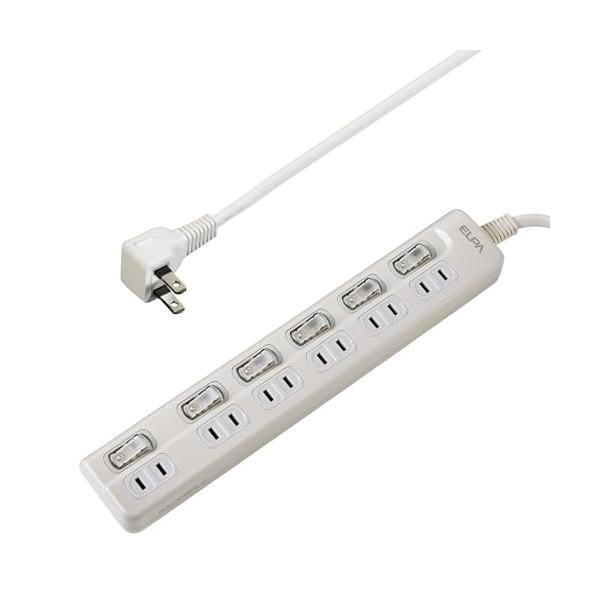 6個口ホワイト/2m/WLS-LU62EB(W)・Size:2mStyle:6個口・パッケージ個数:1・【ホタル色ＬＥＤ】ホタル色ＬＥＤランプ仕様の独立スイッチ付きタップです。・【上差しタイプ】差し込みやすい6個口の上差しタイプ です。・【...