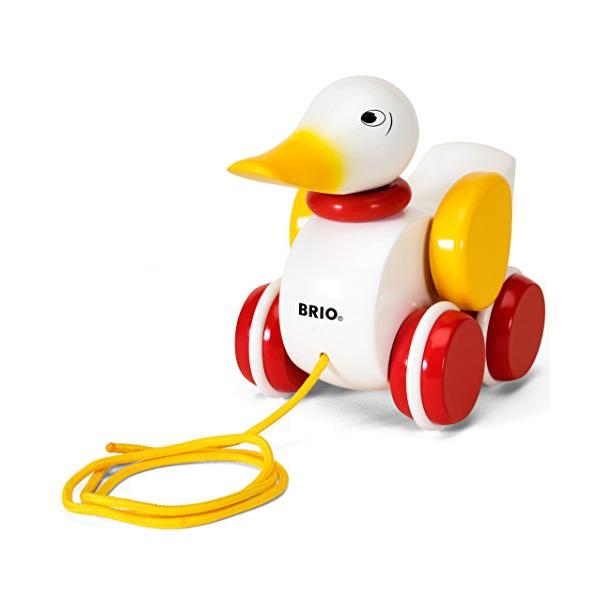 ダック・  30323・・Style:ダック・【歩き始めたお子様にプルトイ】アヒルがモチーフの木製おもちゃ。引いて遊ぶタイプのクラシックな木製玩具です。ブリオのプルトイの中で1・2を争う人気の商品。ひもを引くと首を左右に振り、羽を回し首をふ...