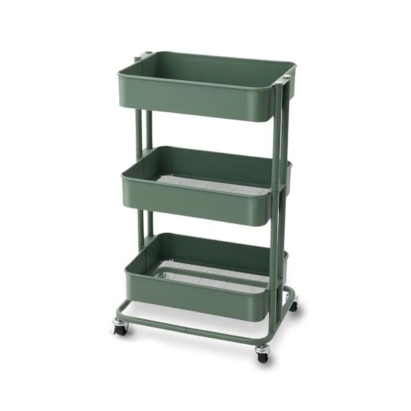 ワゴン・カーキ 46.3×34.9×78.1cm KW-L001・・Color:カーキStyle:ワゴン・商品サイズ（cm）：幅約46.3×奥行約34.9×高さ約78.1・商品重量：約6.6kg・材質：スチール（エポキシ樹脂塗装）・耐荷重：...