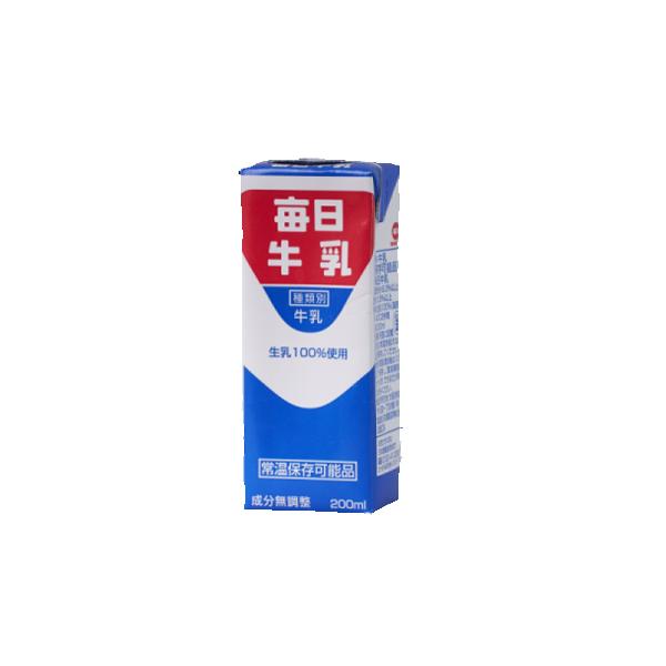 毎日牛乳(常温保存可能品)　200ml× 24本入/4ケース　紙パック〔牛乳 生乳100％ ミルク milk みるく 毎日牛乳〕送料無料