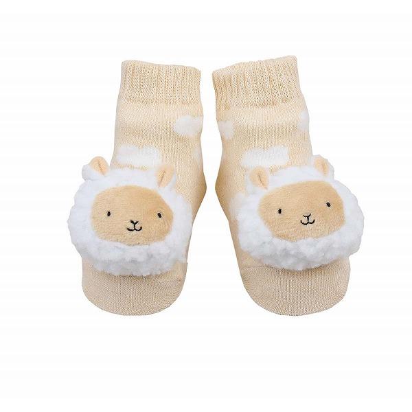 つま先についた可愛い動物たちは、なんと！ラトルです。赤ちゃんが足をバタバタしたり、おむつ換えの時にあげた足先でカラカラッ♪と音が鳴ります。赤ちゃんも思わず笑顔になる音の鳴るソックスです。【取り扱い方法】（洗濯機不可）液温30℃　弱い手洗いが...