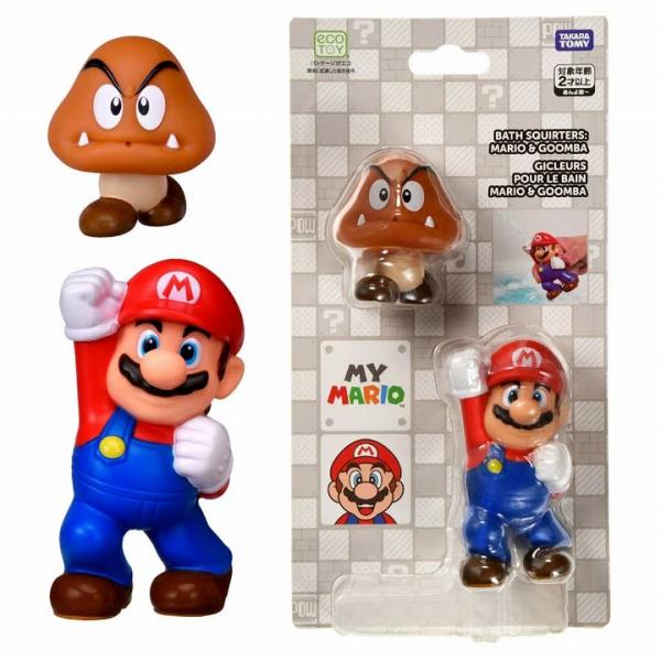お風呂でみずでっぽう遊びができるマリオとクリボーのセットです。【対象年齢】2歳頃〜やわらかい素材の本体を水の中にいれ、手を緩めると本体に水が入ります。本体を押すとぴゅっと水が飛び出します。遊び終わったら必ず水をぬいておいてください。【商品内...