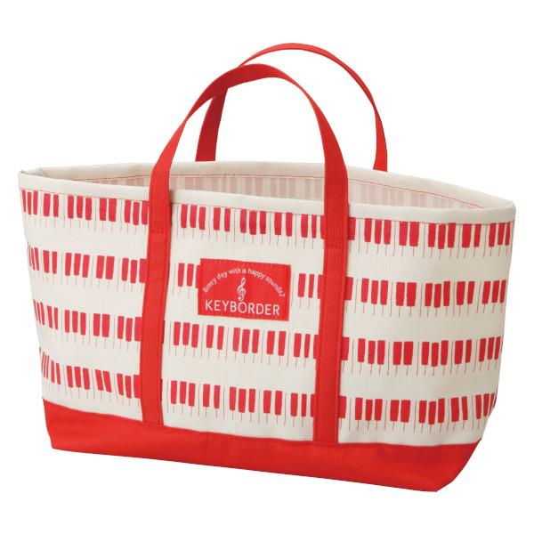鍵盤がボーダーのように連なったキーボーダーシリーズのミニトートバッグ♪全面の鍵盤ボーダー柄がおしゃれ♪マチが広いからランチバッグにもピッタリ♪サイズ：W34cm×L10.5cm×H17cm(ハンドル含まず)材　質：ポリエステル（内側PVCコ...