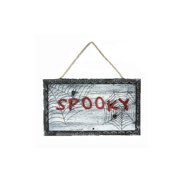 SPOOKYの文字がそれぞれ上下に動きます。ドアなどの入り口に飾ってホラーテイストを楽しもう！   ※ラッピング対象外の商品です。 ・サイズ　：W46.5×D6×H26.5cm・光付き（ＬＥＤ５球）・音付き（笑い声）・光＆音センサー・単四電...