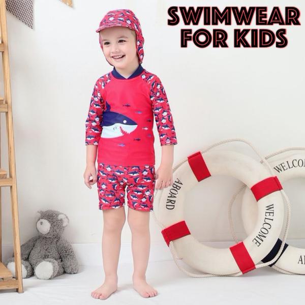サメのイラストがかっこいい子供用の水着3点セット。海やプールに最適です♪【サイズについて】画像をご参照ください。【素材について】88%ポリエステル12%ポリウレタン【カラーについて】生産ロットにより柄の出方や色の濃淡が異なる場合がございます...