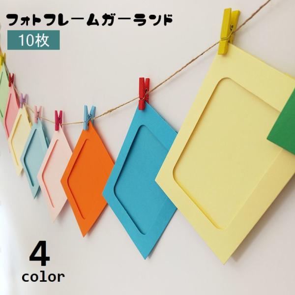 部屋の壁面に飾り付けられる、フォトフレームガーランドです。ペーパータイプのフレームを10枚並べておしゃれにデコレーション♪お気に入りや思い出の写真を飾るのはもちろん、誕生日パーティーなどの室内装飾にもおすすめです◎【セット内容】■フォトフレ...