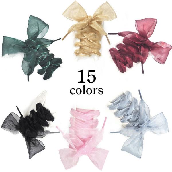 お洒落なシューレースリボンです。可愛いイメージになるのでガーリーなスタイルにもぴったりです♪※1足分（1ペア）での販売です。【サイズについて】画像をご参照ください。【素材について】ナイロン【カラーについて】生産ロットにより柄の出方や色の濃淡...