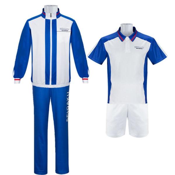 ◇テニスの王子様 風 青春学園 ジャージ上下 ユニフォーム上下 コスプレ衣装です。◇素材：ポリエステル混◇セット内容：ジャージ上下（上着＋ズボン）＋ユニフォーム上下（半袖シャツ＋短パン）◇納期：ご入金確認後通常約10〜14日でお届け致します...