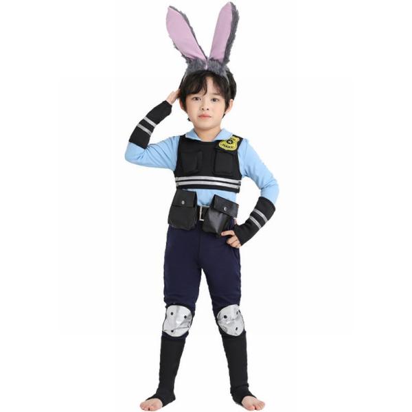 子供用 ジュディ・ホップス 風 コスチューム コスプレ衣装 9点セット サイズ 110cm〜160cm◇子供用 ジュディ・ホップス 風 コスプレ衣装です。◇素材：ポリエステル混◇セット内容：カチューシャ＋ベスト＋シャツ＋アームスリーブ＋ウエ...