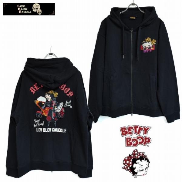 ■スタイル■ パーカー ロケットカウル 特攻服 ヒョウ柄リボン ヤンキー仕様 ジップアップ 595862 ■ブランド■ LOW BLOW KNUCKLE×BETTY BOOP ローブローナックル ベティ ■コメント■フロント・バック共に刺繍...