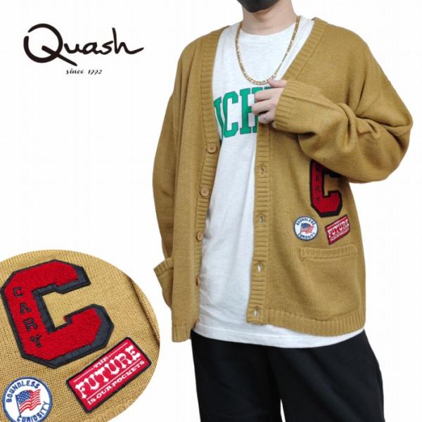 ■スタイル■ カーディガン レタードニット ワッペン 刺繍 ポケット付き q22-534-44t ■ブランド■ Quash クワッシュ ストリート カジュアル アメカジ ワイド ■コメント■7G天竺編みのワッペン付きVネックカーディガンです...