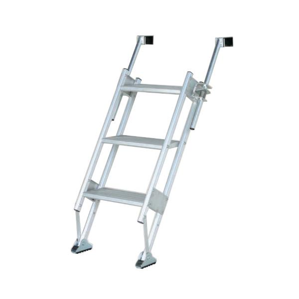 階段のステップが幅広ですから荷物を持ったままでも安心して昇降できます。フック部が伸縮しますから、トラックの高さに合わせてセットできます。ロック装置付で階段の位置が安定するので安全です。フックの有効内寸法が７．４ｃｍあり、アオリだけでなく、足...