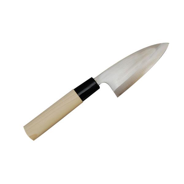 ＜サイズ＞　全長230ｍｍ・刃元巾40ｍｍ・刃渡105ｍｍ＜重　量＞　92ｇ＜刃　厚＞　約3ｍｍ＜仕　様＞　刃…V金10号鋼、鏡面仕上（片刃）    　柄…P朴柄・紙箱入高級ステンレス鋼　錆に強いです。特徴サビに強い小出刃包丁シリーズ漁港や...